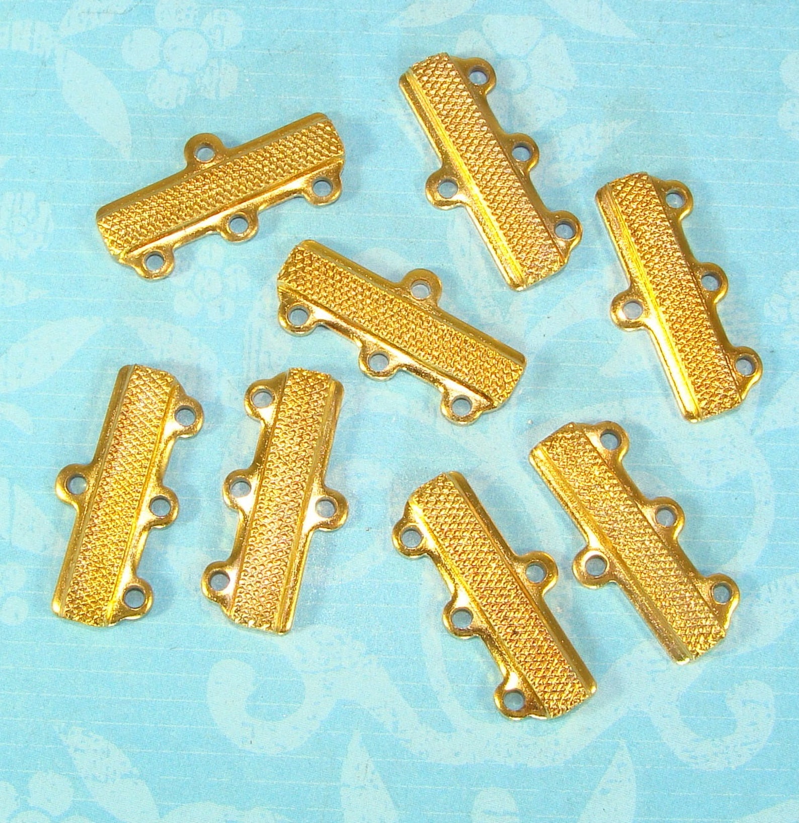 Gold End Bars 1 to 3 Hole Loop Connector 6 Pcs (3 Pr) for Multi Strand ...