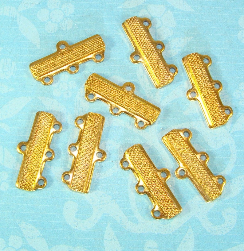 Gold End Bars 1 to 3 Hole Loop Connector 6 Pcs (3 Pr) for Multi Strand ...