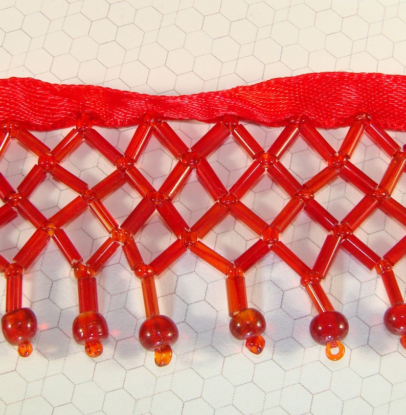 RED Beaded Fringe Trim One Yard (36 Inches) Glass Bugle Seed Bead Cross ...