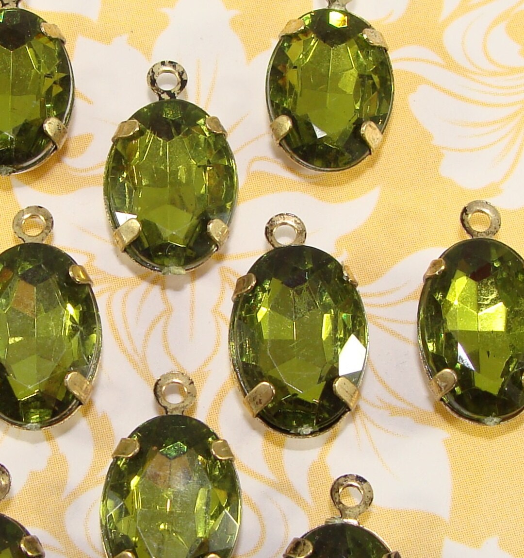 12 Olive Green Rhinestone Charms Set Stones Crystal Drops Resin 14mm X ...