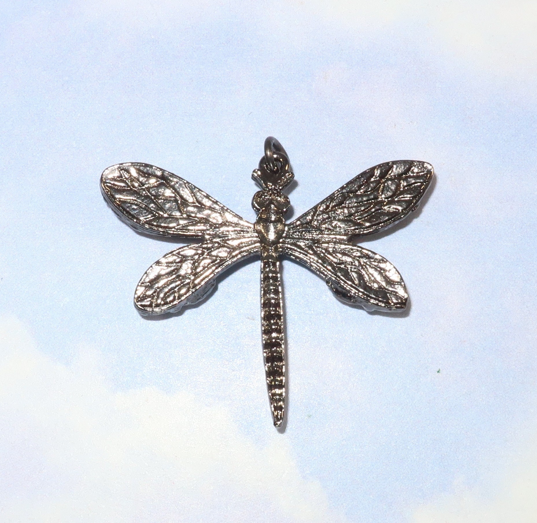 2 Vintage Dragonfly Charm W Red Rhinestones 1990s Dark Silver Gunmetal ...