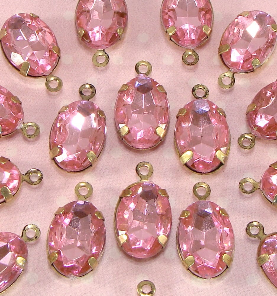 24 Pink Rhinestone Charms Resin Crystal Set Stones 14mm X 10mm Oval ...