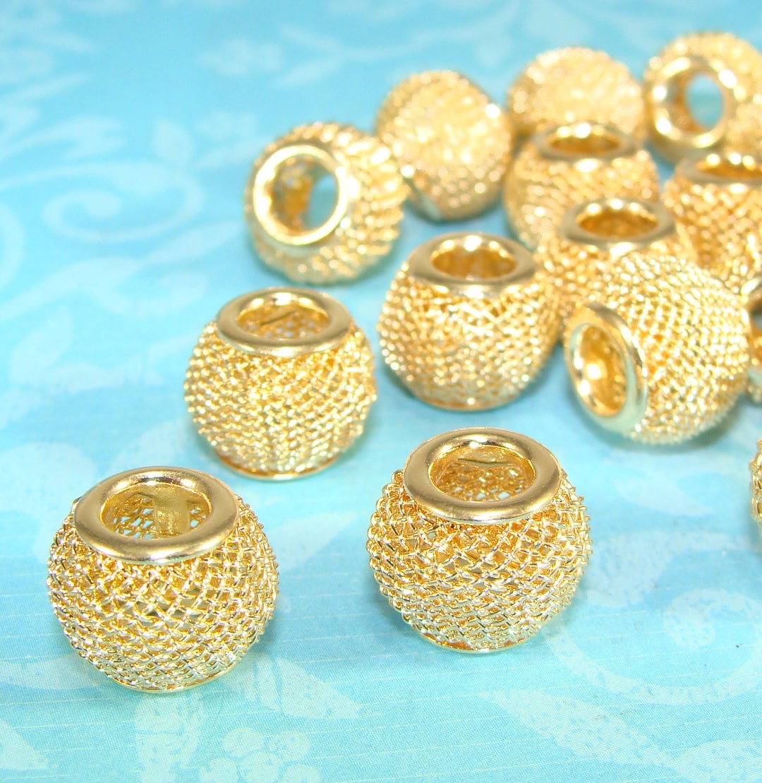 12 Gold Mesh Beads 12mm (42736) Large Hole Metal Jewelry Supplies for ...