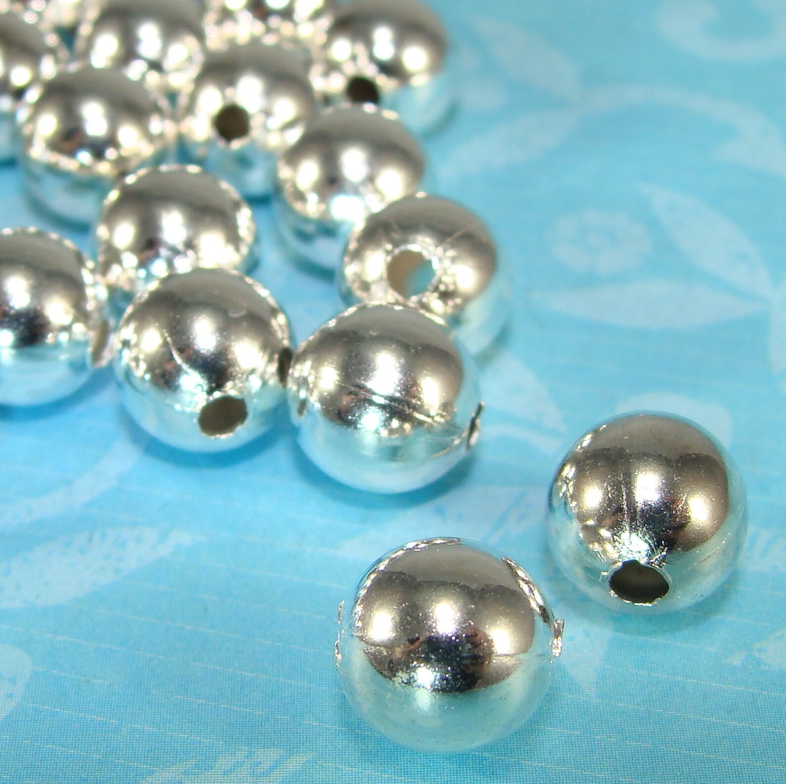 24 Silver Beads 8mm Round Metal Spacer USA MADE Silver Plated Steel ...