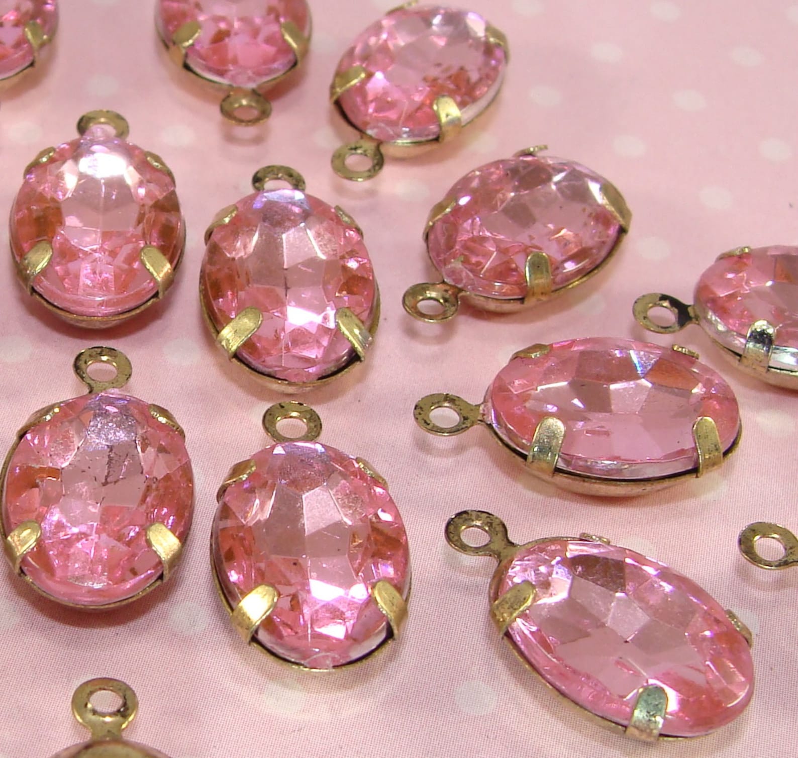 24 Pink Rhinestone Charms Resin Crystal Set Stones 14mm X 10mm Oval ...