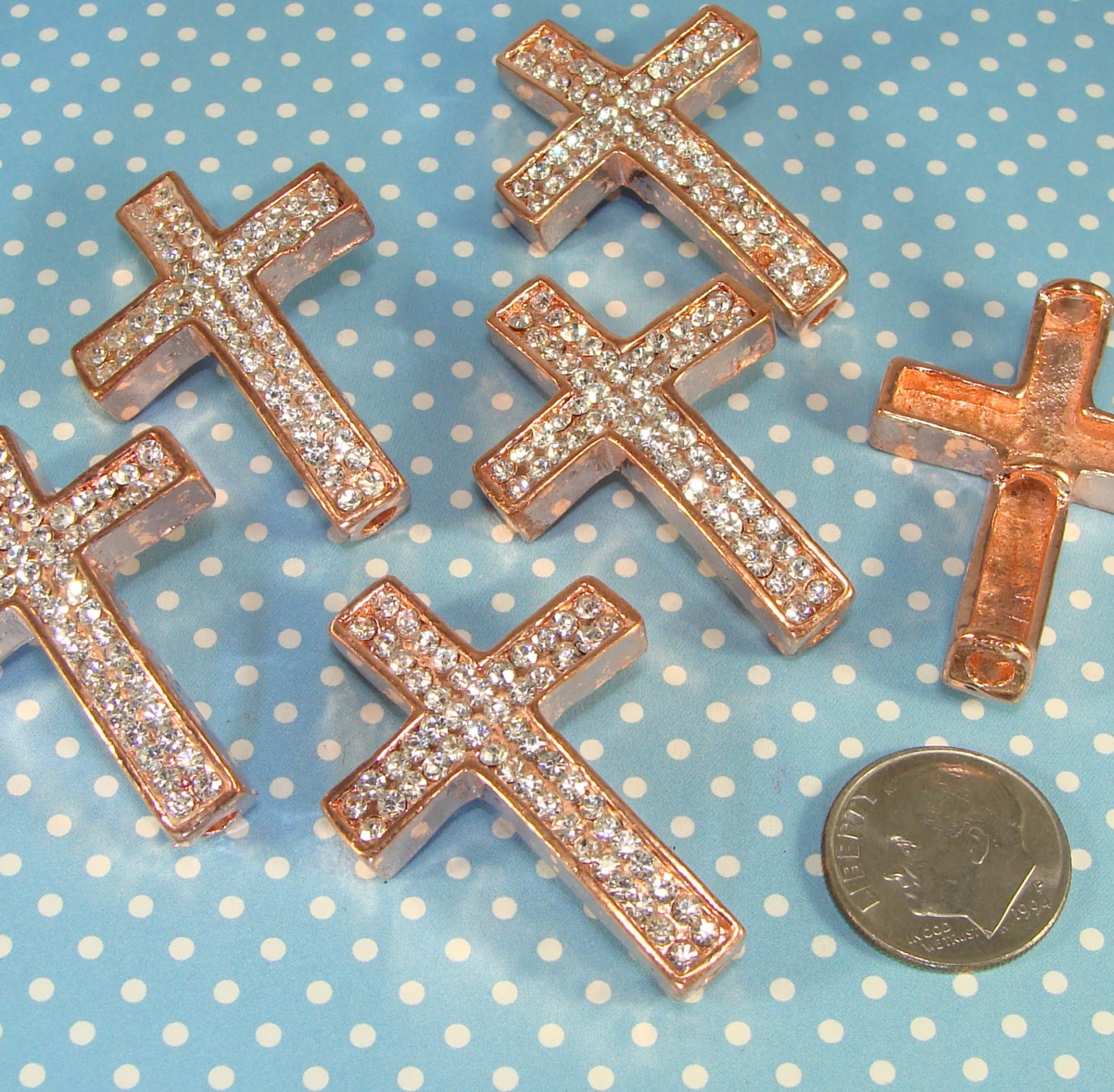 2 Rhinestone Cross Charms Sideways Crosses Copper With Crystal for ...