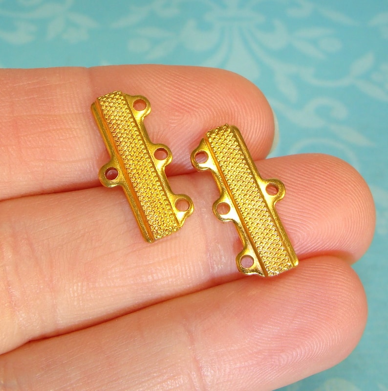 Gold End Bars 1 to 3 Hole Loop Connector 6 Pcs (3 Pr) for Multi Strand ...