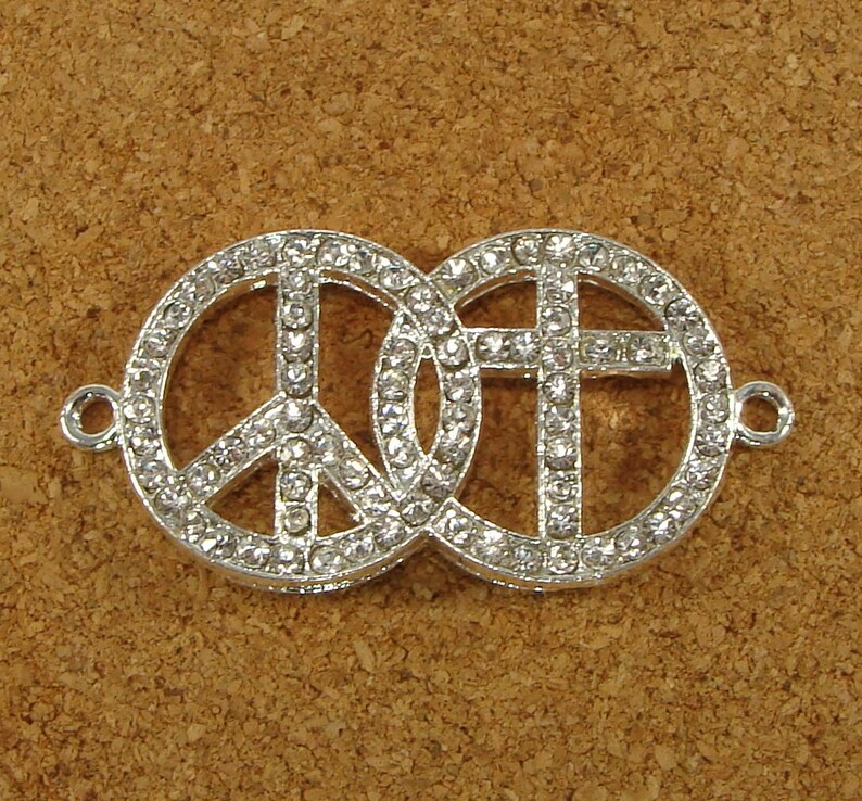 8 Cross Peace Sign Charm Rhinestone Bracelet Bar Connector Silver W ...