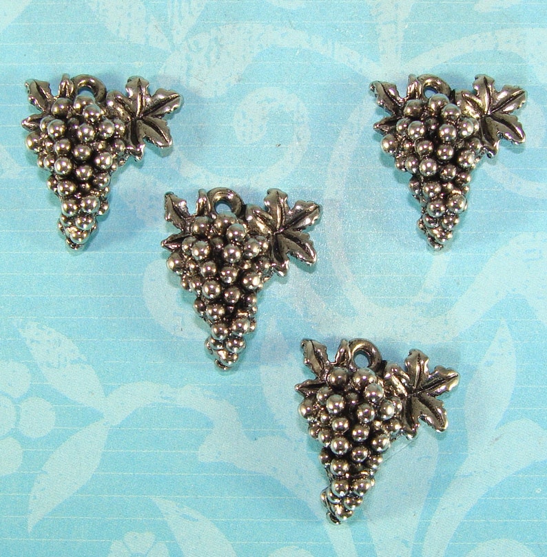 6 Grape Cluster Charms With Leaves Silver Pewter USA Made - Etsy