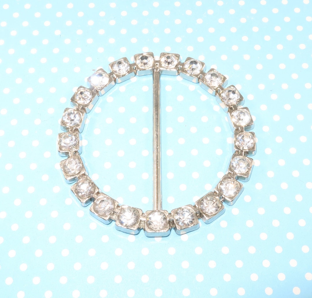 4 Vintage Rhinestone Slider Belt Buckles 2" Silver Metal With Faceted ...