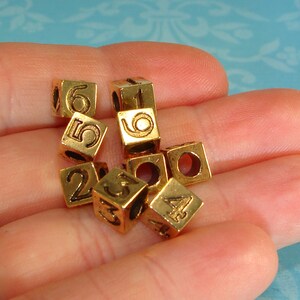 1 GOLD Cube NUMBER Bead 5mm Gold Plated Pewter USA Made - Jewelry ...