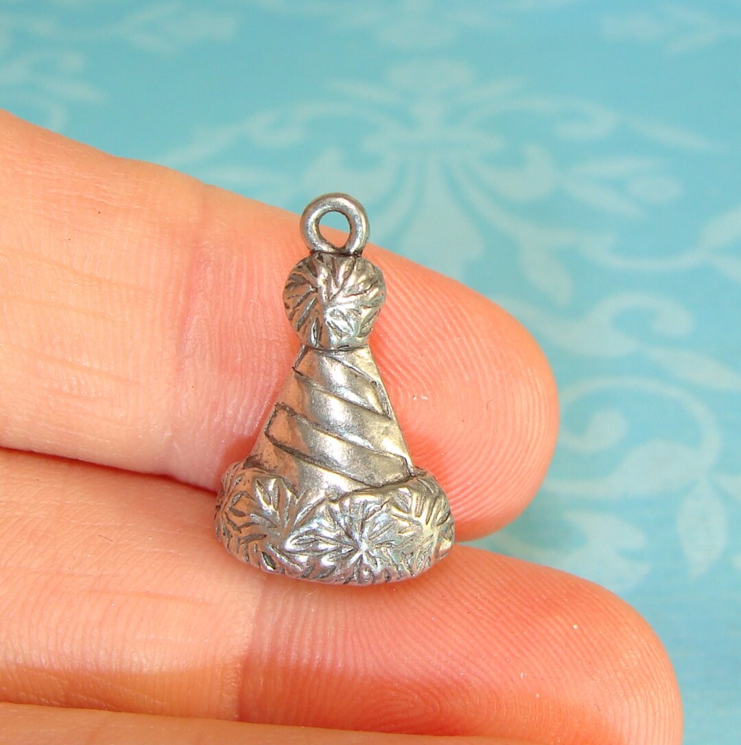 18 Party Hat Charms 3D Silver Pewter USA Made Chunky Clown Hat Birthday ...