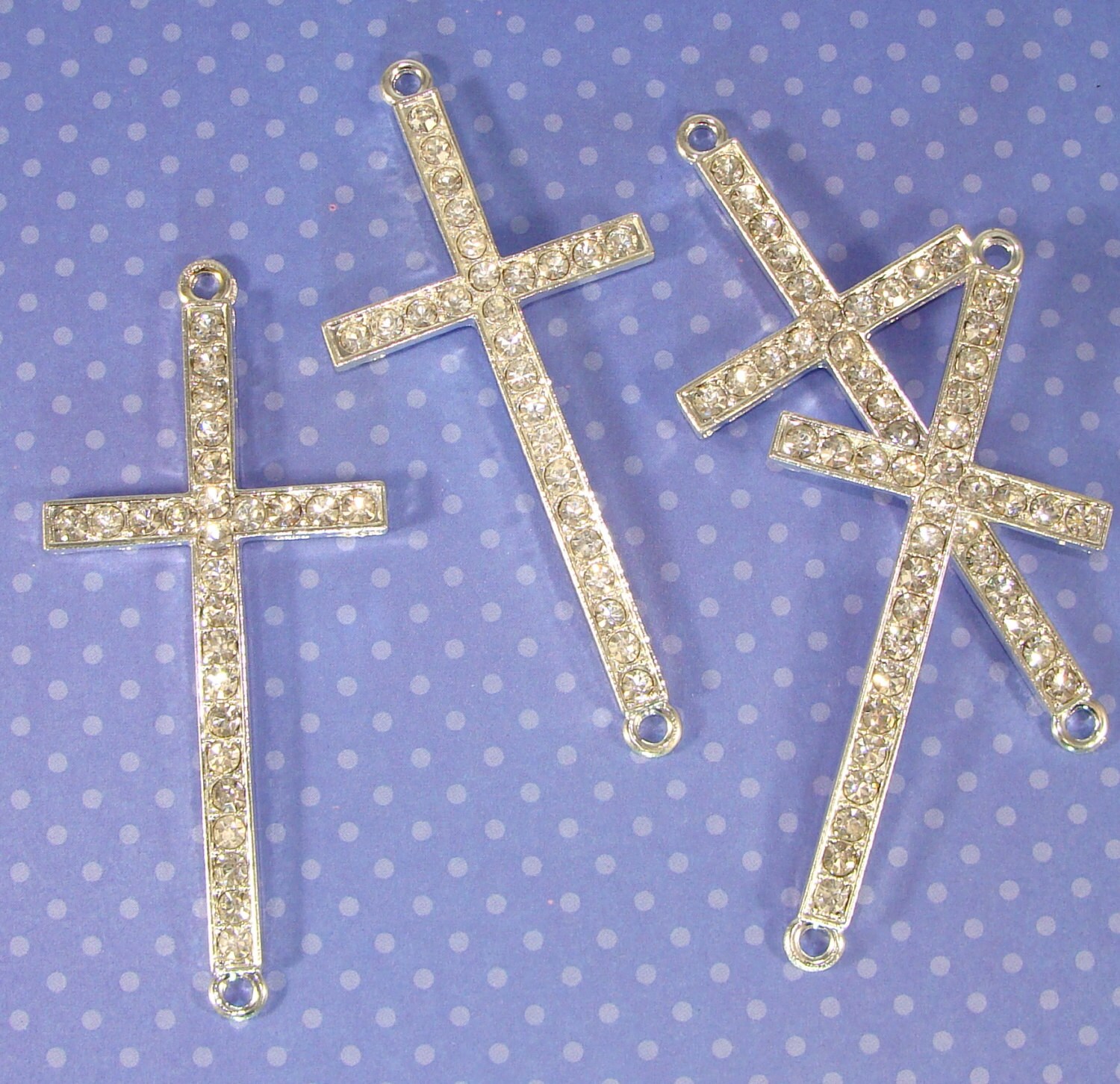 2 Rhinestone Cross Charms Extra Large Silver Sideways Crosses - Etsy