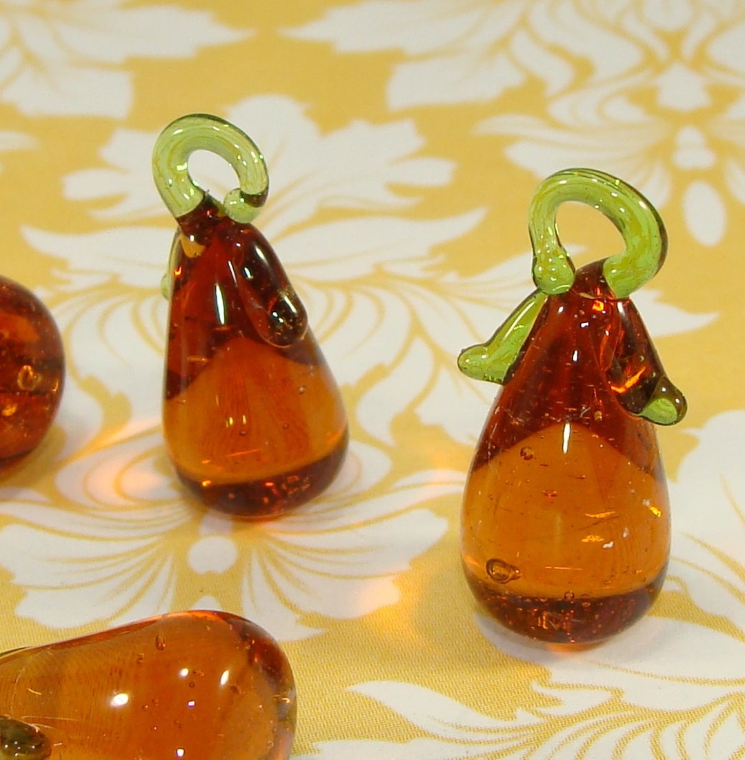 6 Glass Pear Charms Handmade Amber Brown Pears 3D Chunky Wine Charm ...
