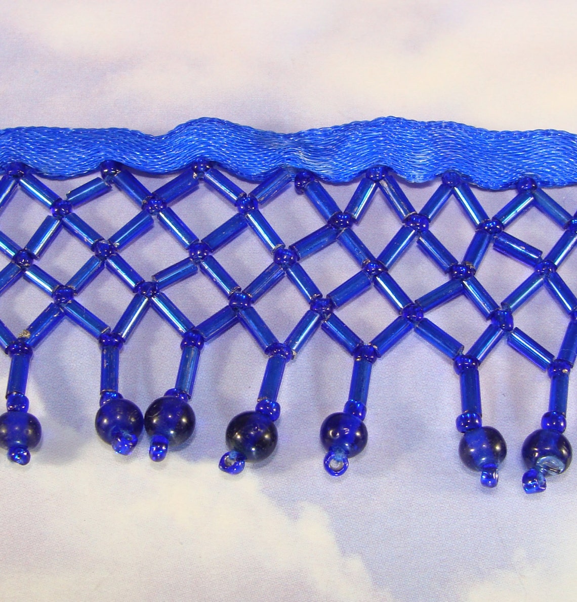 BLUE Beaded Fringe Trim One Yard 36 Inches Sapphire Glass | Etsy