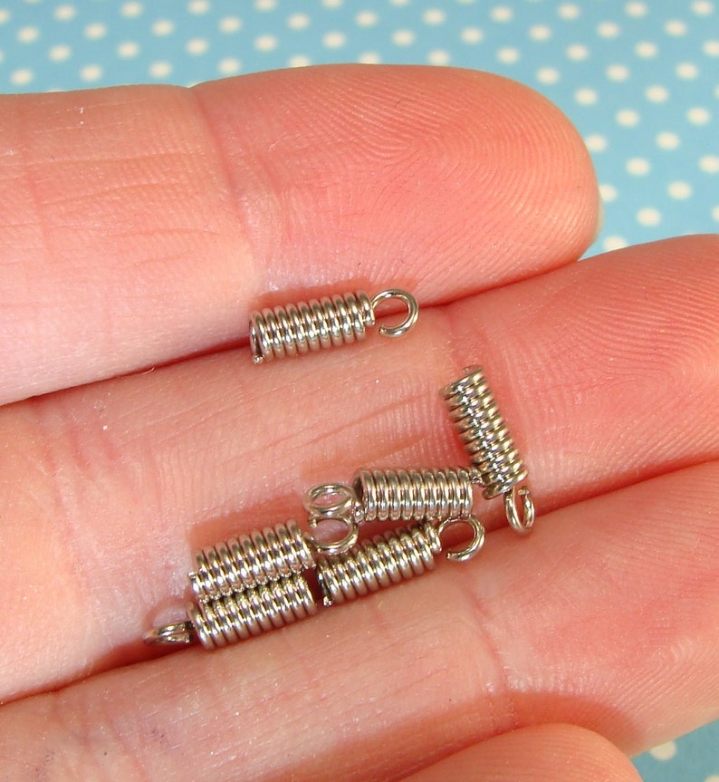 24 Silver Spring Coil Crimp Ends Cord Tip Fastener Clasp 1mm - Etsy