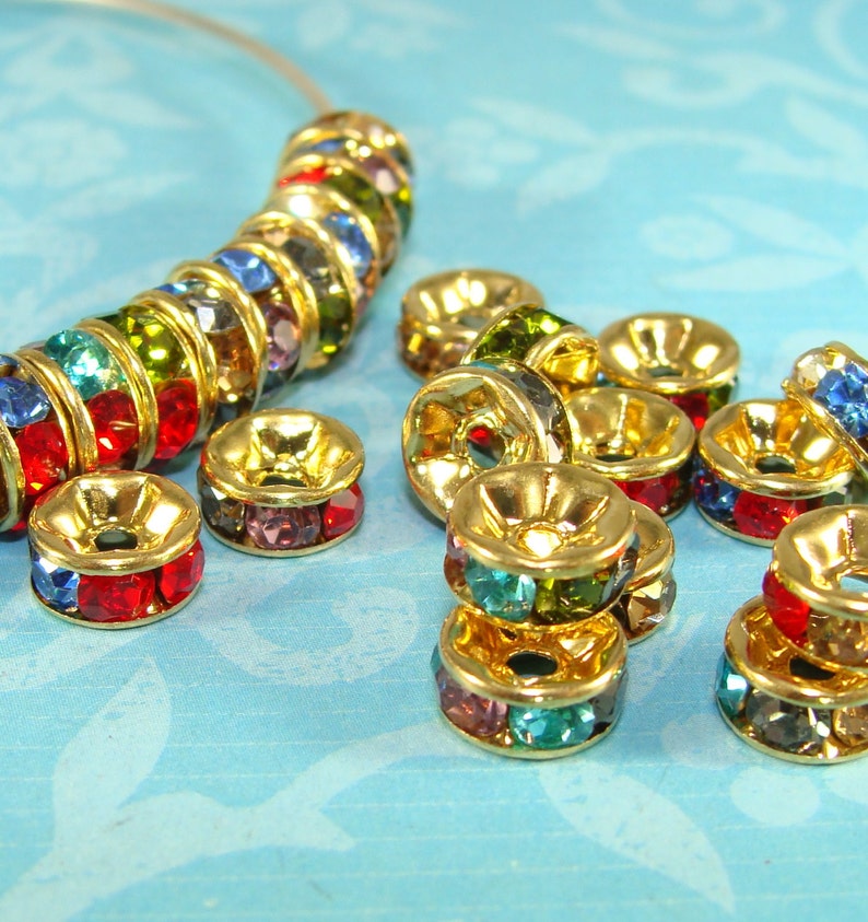 Rhinestone Disc Spacer Beads 8mm 30 Pcs Multi Colored Assorted | Etsy