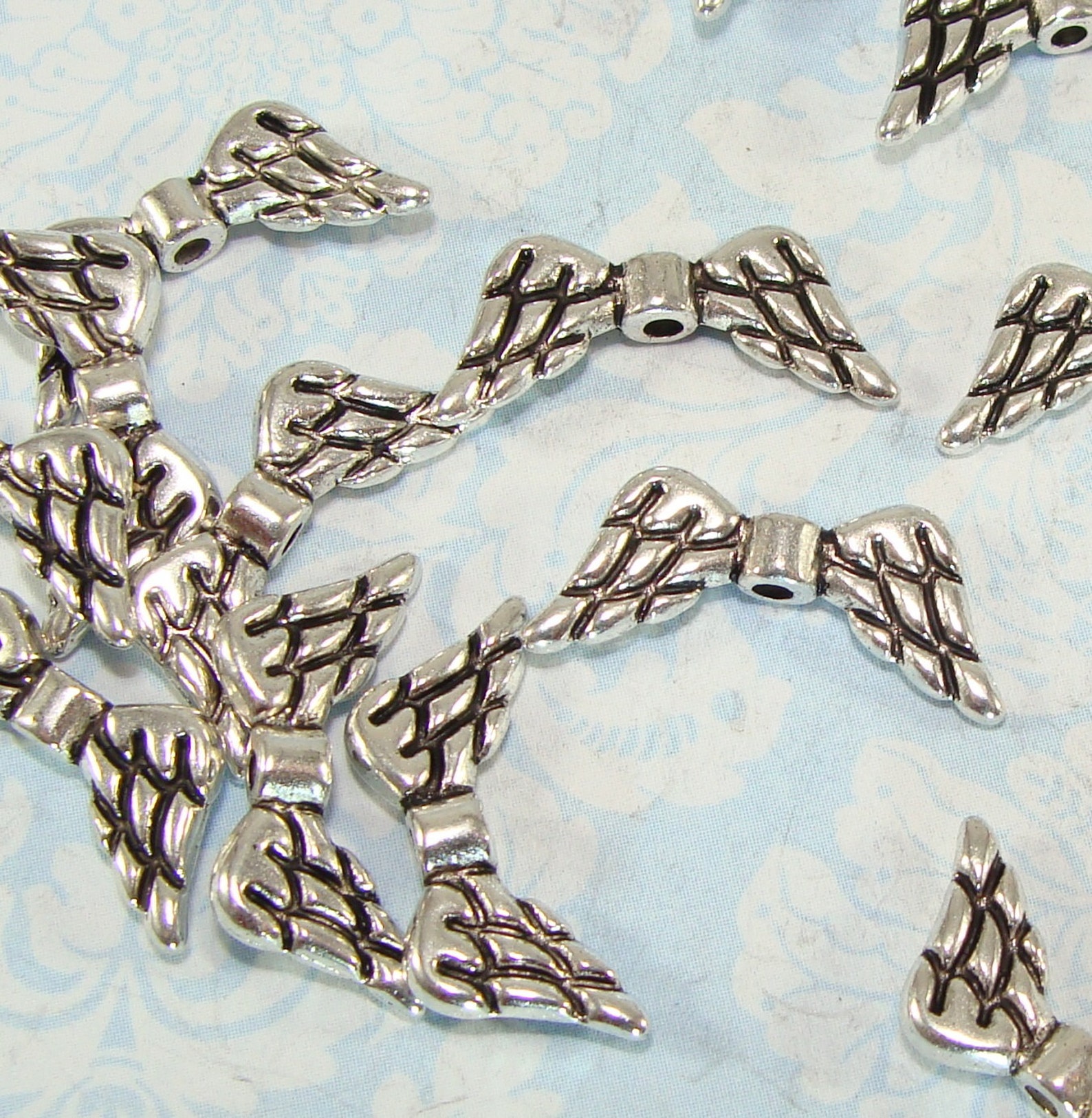 40 Angel Wing Beads 20mm Silver (41162) Large Fairy Wing Guardian Angel ...