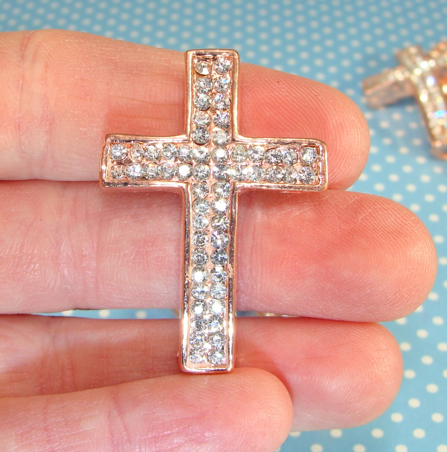 2 Rhinestone Cross Charms Sideways Crosses Copper With Crystal for ...