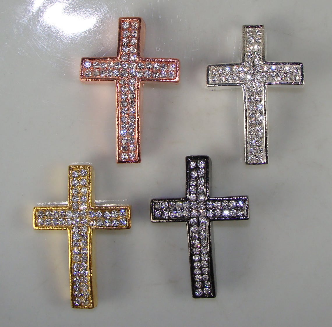 2 Rhinestone Cross Charms Sideways Crosses Copper With Crystal - Etsy