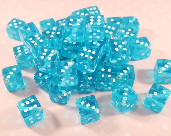 50 Translucent Blue Dice Beads 8mm Bulk Plastic Beads White Dot ...