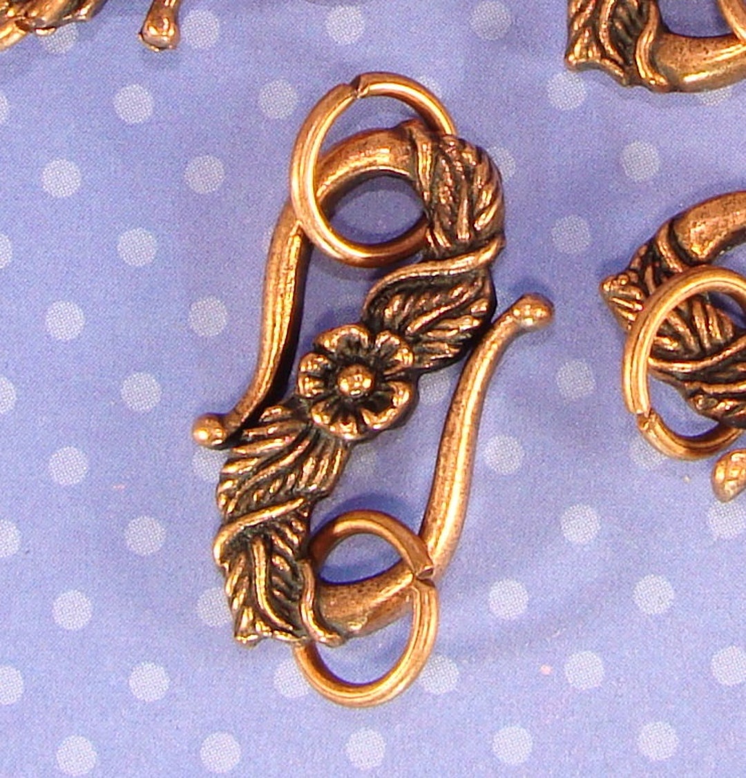 6 Floral S Hook Toggles Copper Plated Pewter With Jump Rings USA Made ...
