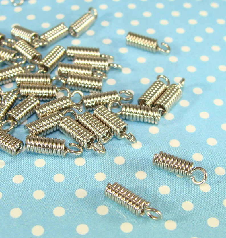 24 Silver Spring Coil Crimp Ends Cord Tip Fastener Clasp 1mm - Etsy