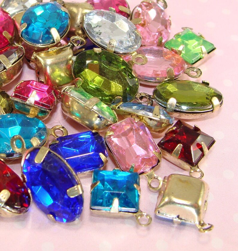 24 ASSORTED Shapes and Sizes Resin Crystal Rhinestone Charms Set Stones ...