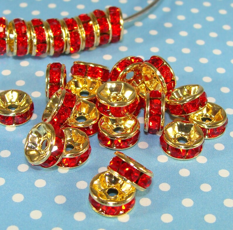 Red Rhinestone Spacer 7mm Beads GOLD Disc 30 Pcs 47154 8mm - Etsy