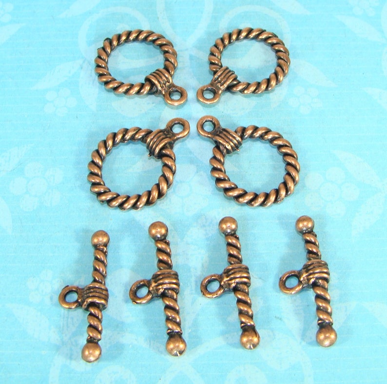 4 Toggle Sets Twisted Rope Copper Plated Pewter Loop and Bar | Etsy
