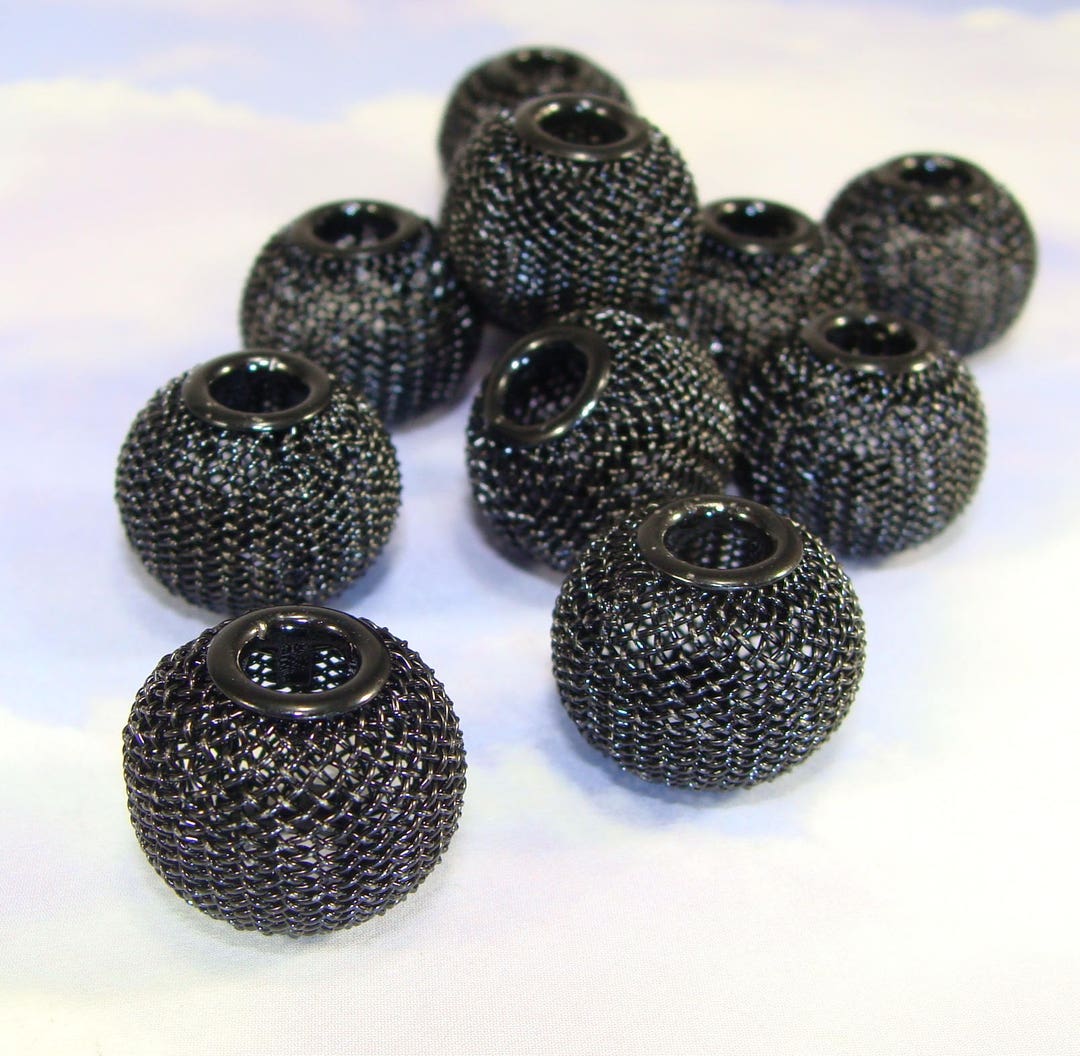 24 Pcs Black 16mm Mesh Beads Round (42727) Bulk Jewelry Supplies Metal ...