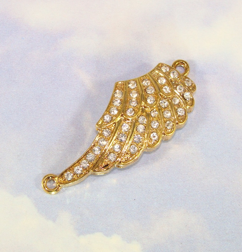 2 Gold Rhinestone Wing Charms 2 Loop Wing Bracelet Bars - Etsy