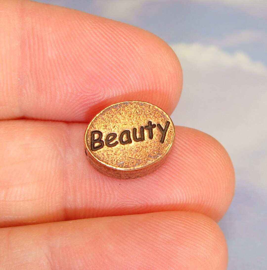 24 BEAUTY Beads Copper Plated Pewter Oval Inspirational Word Charms for ...