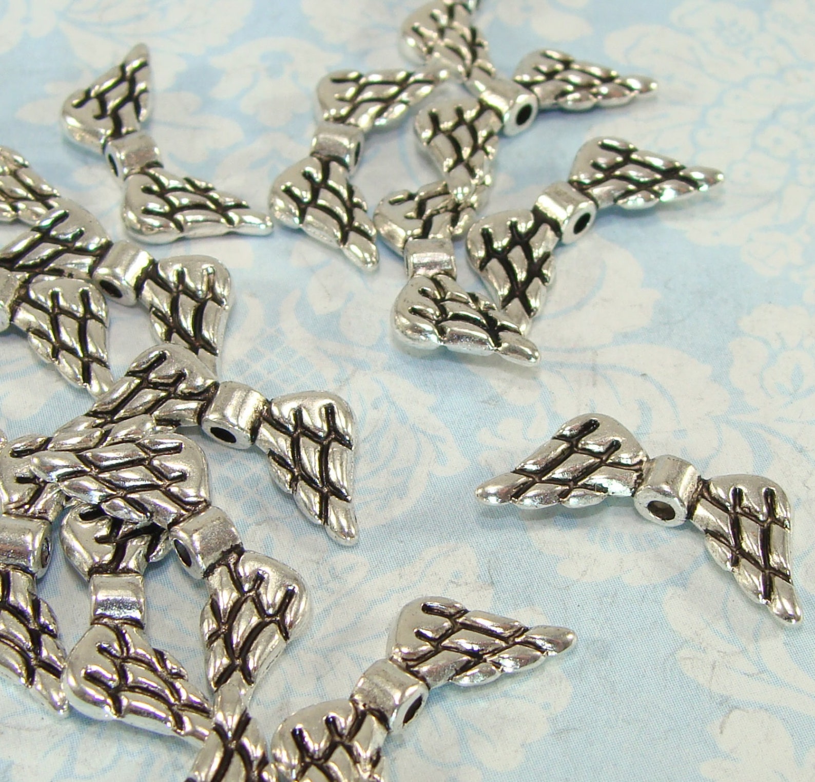 40 Angel Wing Beads 20mm Silver (41162) Large Fairy Wing Guardian Angel ...