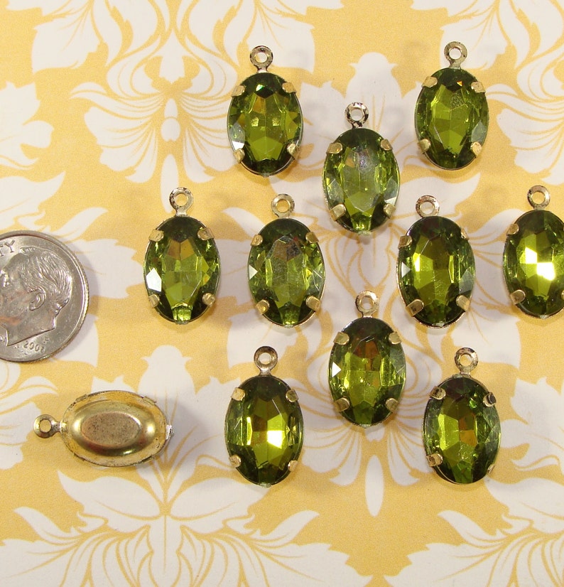 12 Olive Green Rhinestone Charms Set Stones Crystal Drops - Etsy