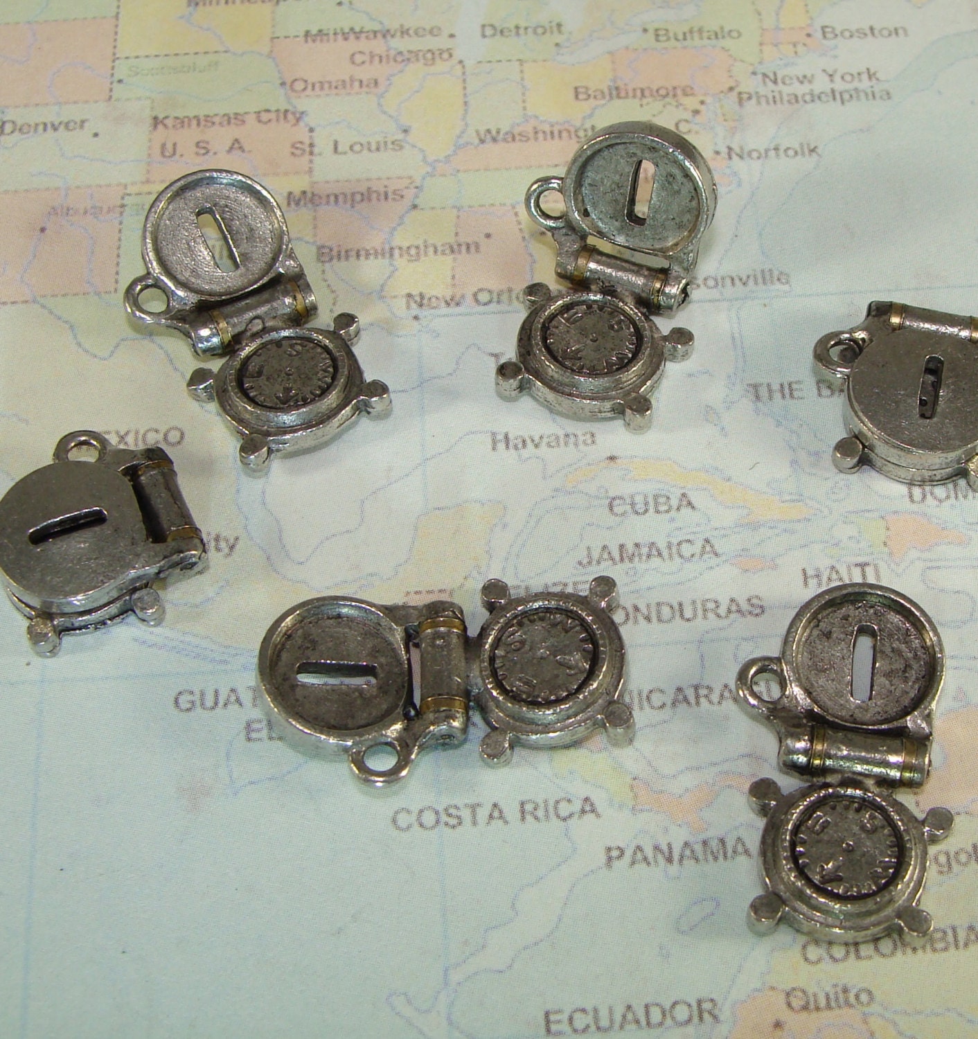 2 Compass Charms Pewter Silver USA Made Hinged to Open - Arrow Scouts ...
