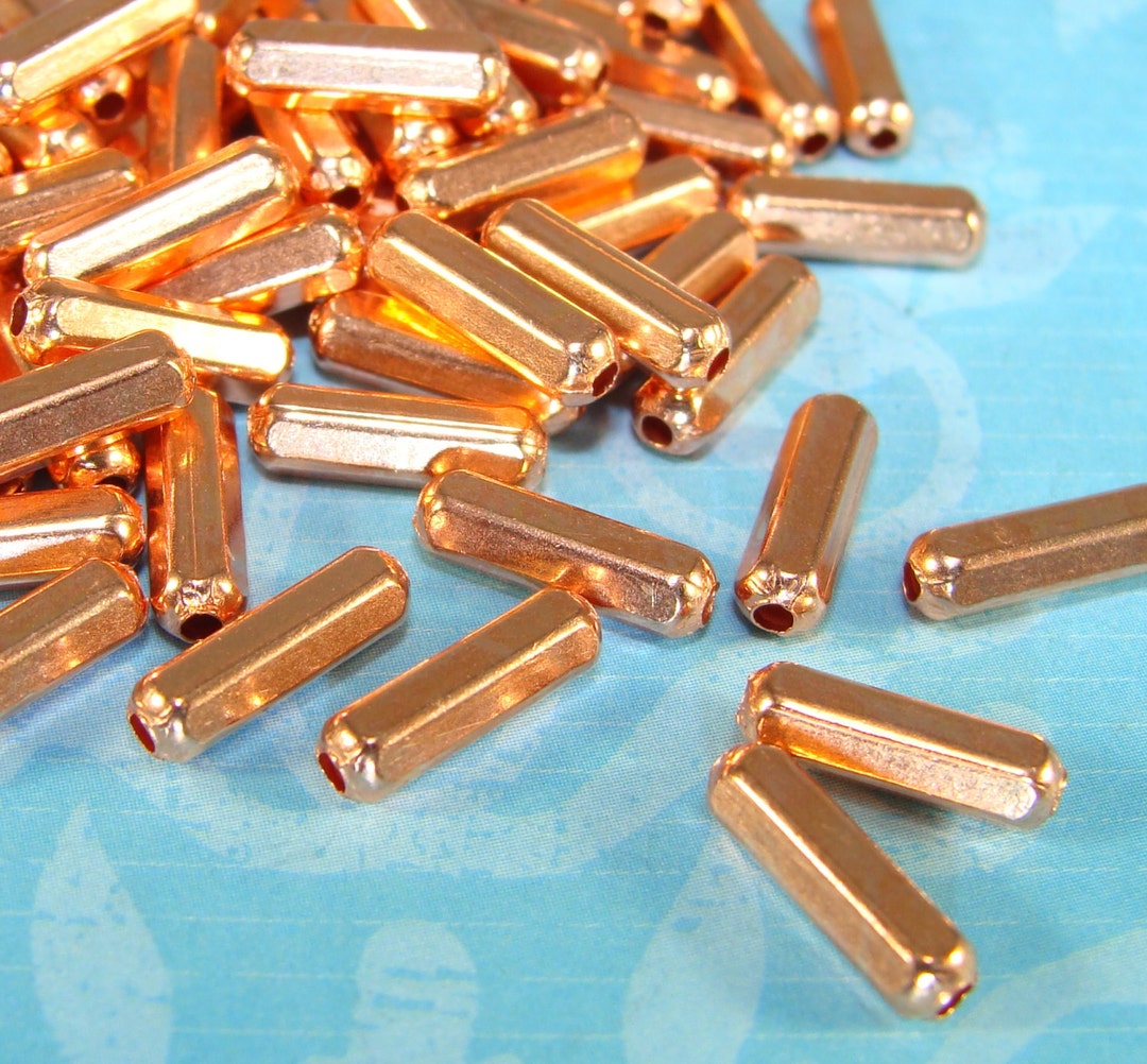 65 Copper Hex Bar Beads 9mm Hexagon Oblong Metal Spacer Bugle USA MADE ...