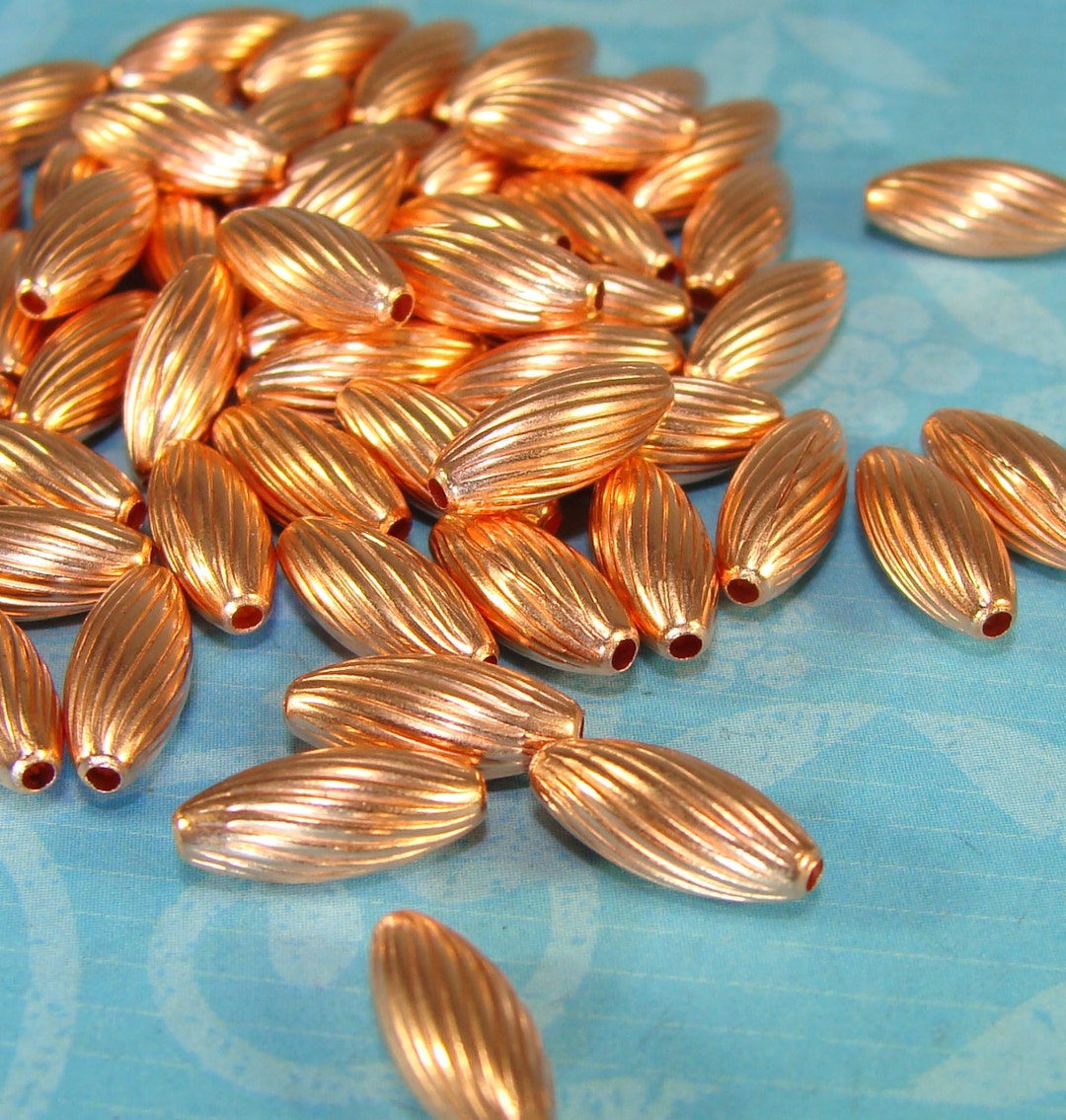 45 Rice Beads Copper 10mm X 4mm Ribbed Fluted Oblong Metal Spacer USA ...