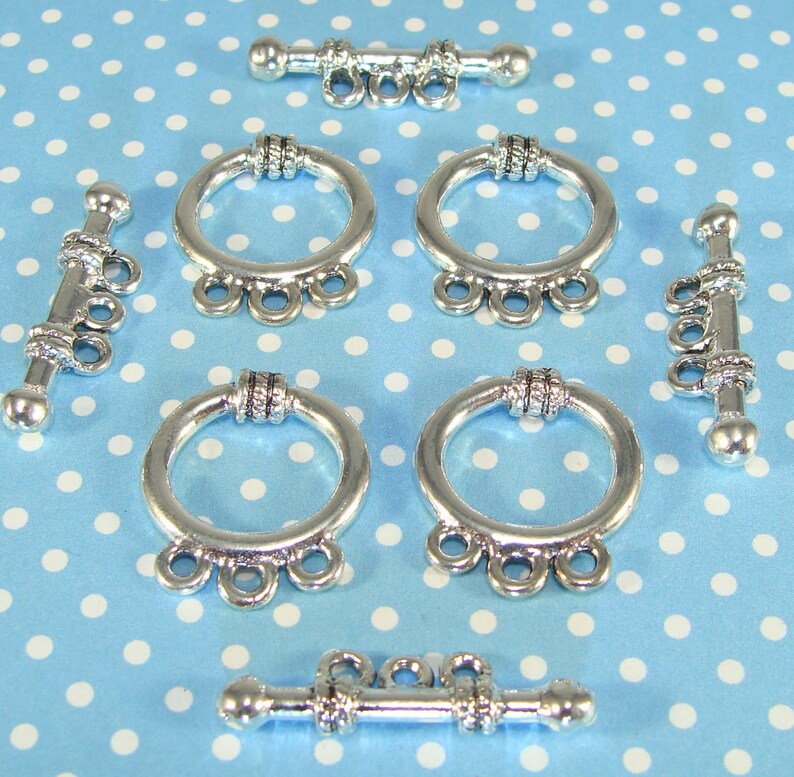 2 OVAL Toggle Sets Triple Strand Silver Plated Pewter USA Made - Etsy