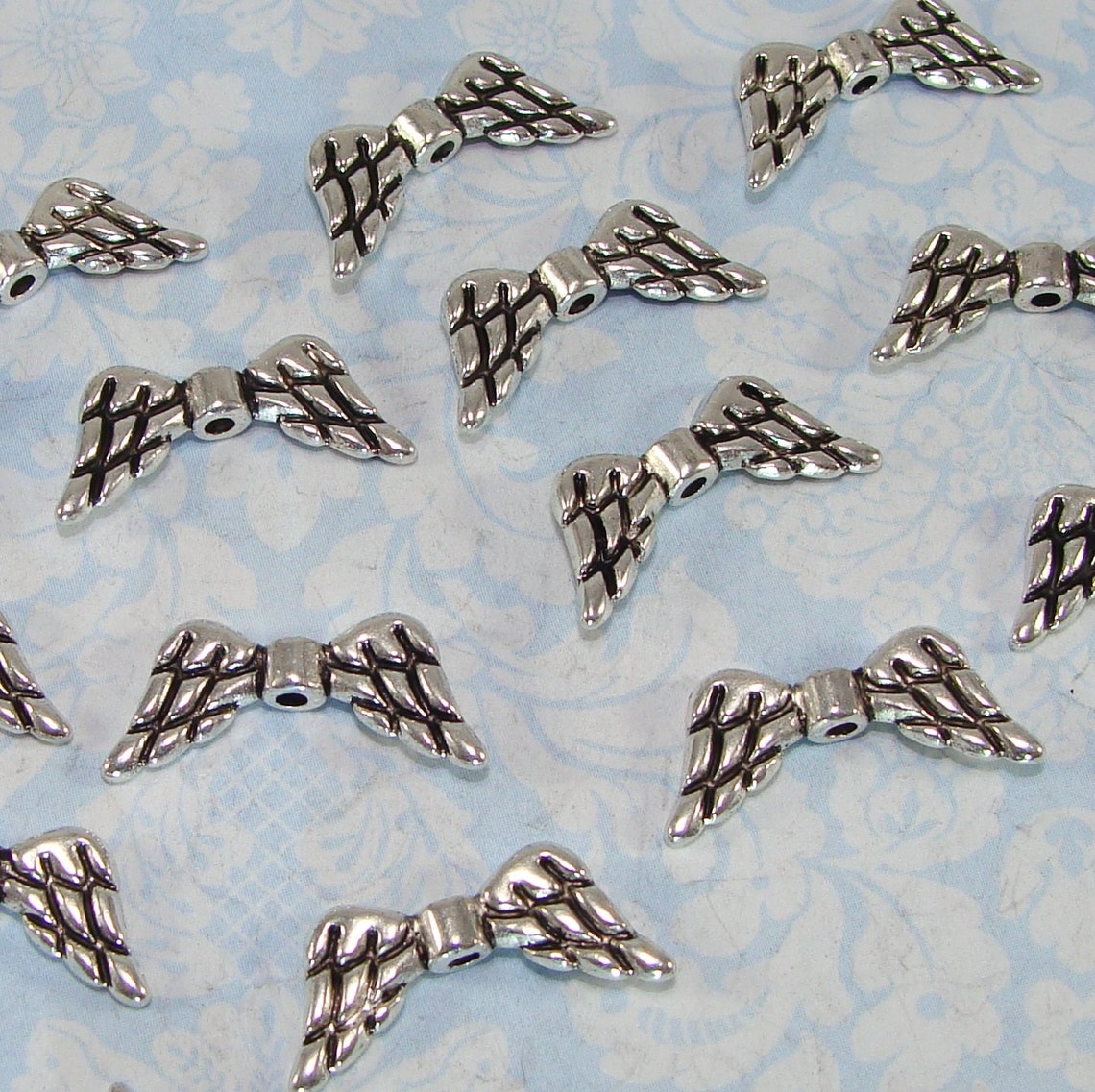 40 Angel Wing Beads 20mm Silver (41162) Large Fairy Wing Guardian Angel ...