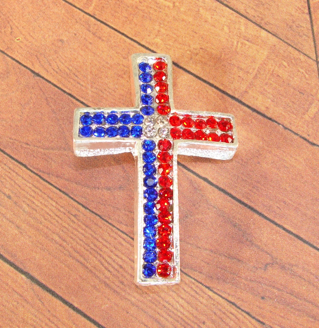 4 Red White and Blue Crosses Rhinestone Cross Patriotic Sideways ...