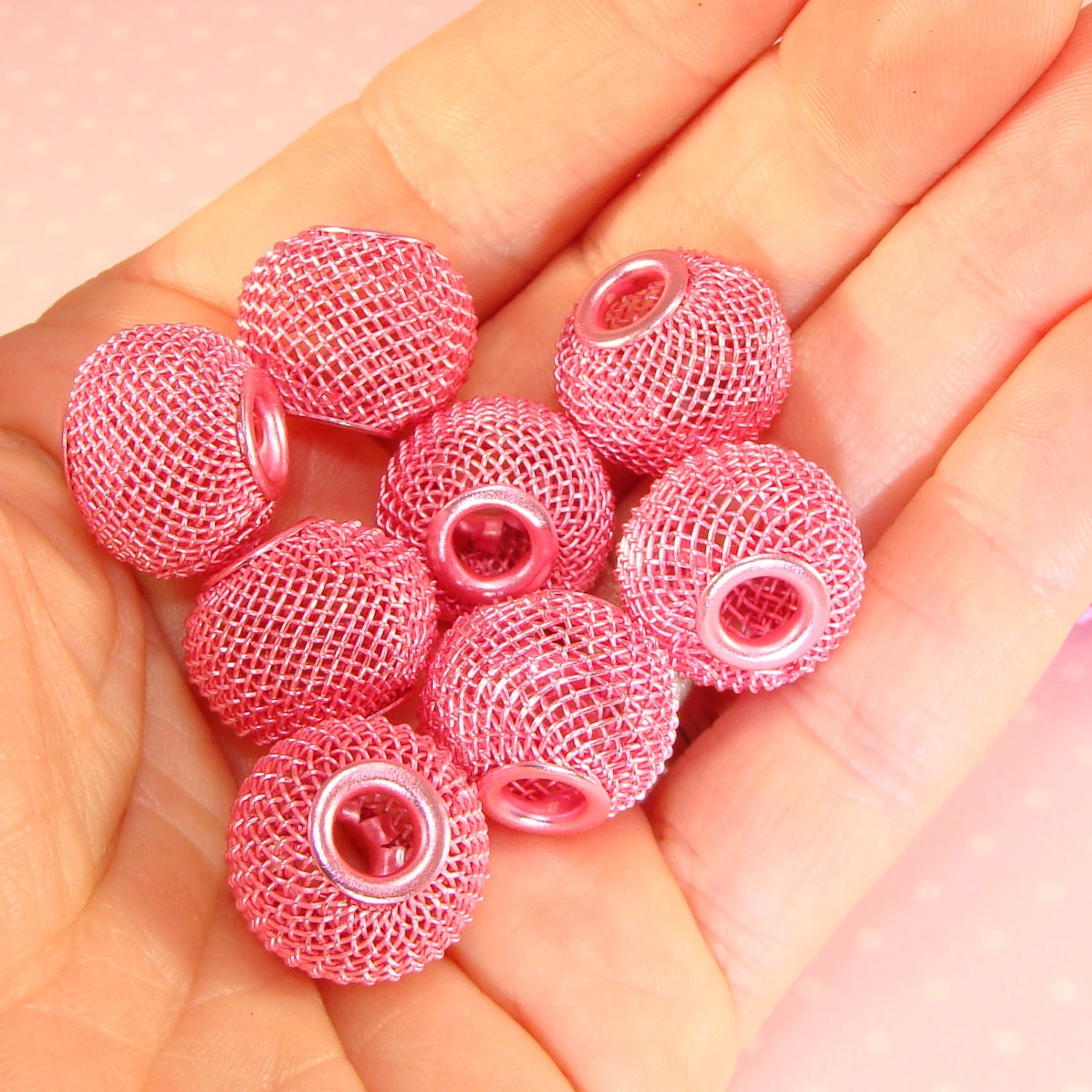 10 Pink Mesh Beads 16mm Round Beads 42723 Jewelry Supplies - Etsy