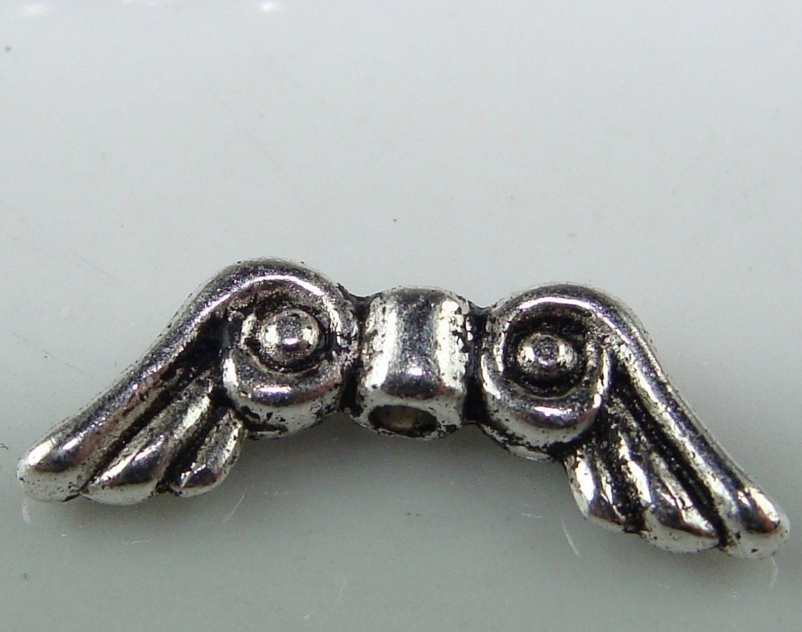20 Angel Wing Beads Medium Scrolled 16mm Antiqued Silver | Etsy