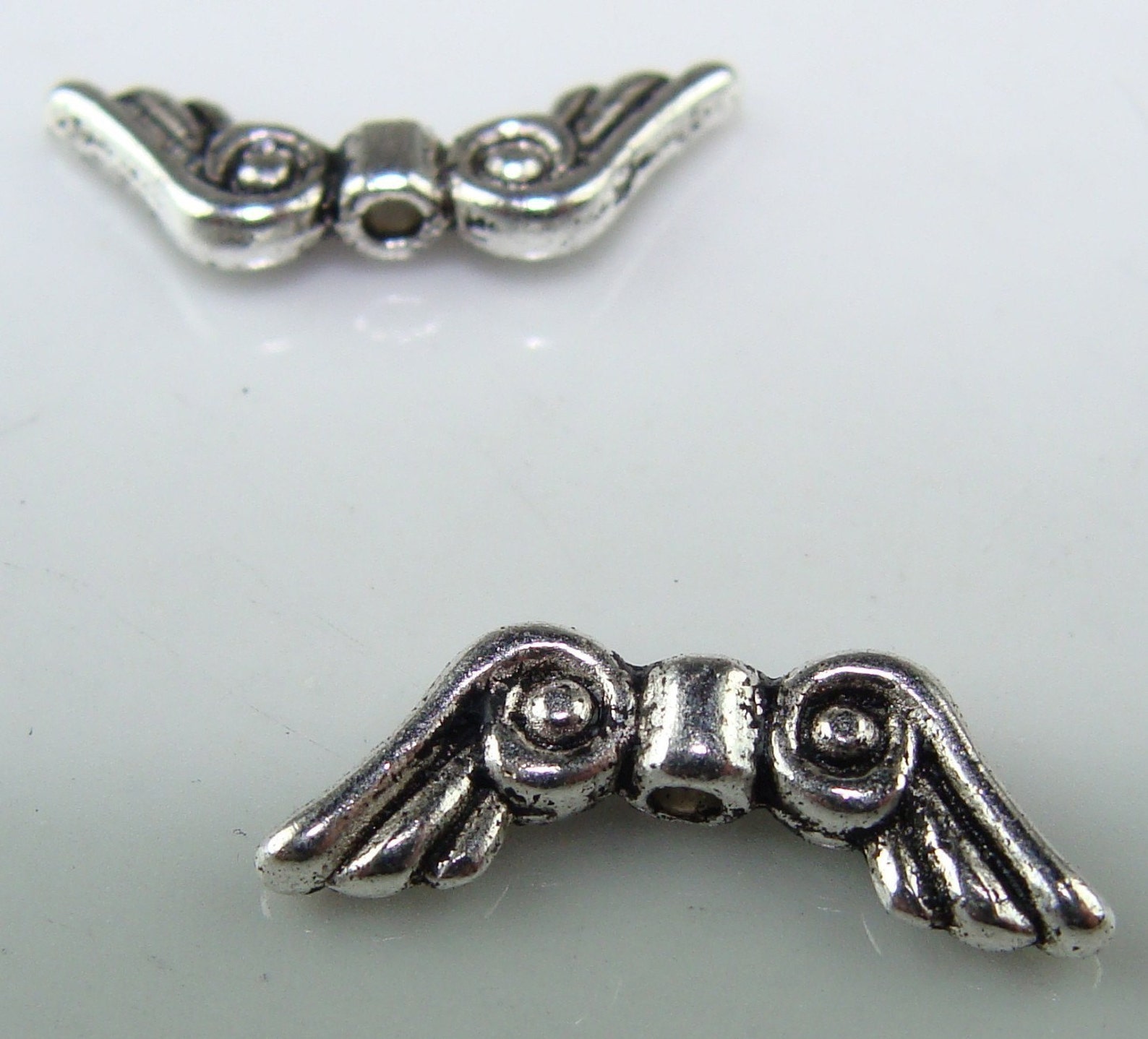 20 Angel Wing Beads Medium Scrolled 16mm Antiqued Silver Charms Pewter ...