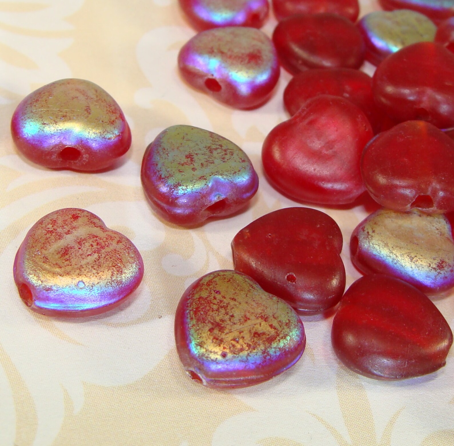 60 RED Heart Glass Beads BULK Beads Matte Iridescent 10mm to - Etsy