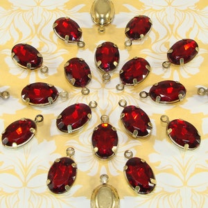 12 Red Rhinestone Crystal Resin Set Stones Ruby 14mm X 10mm Oval Drops ...