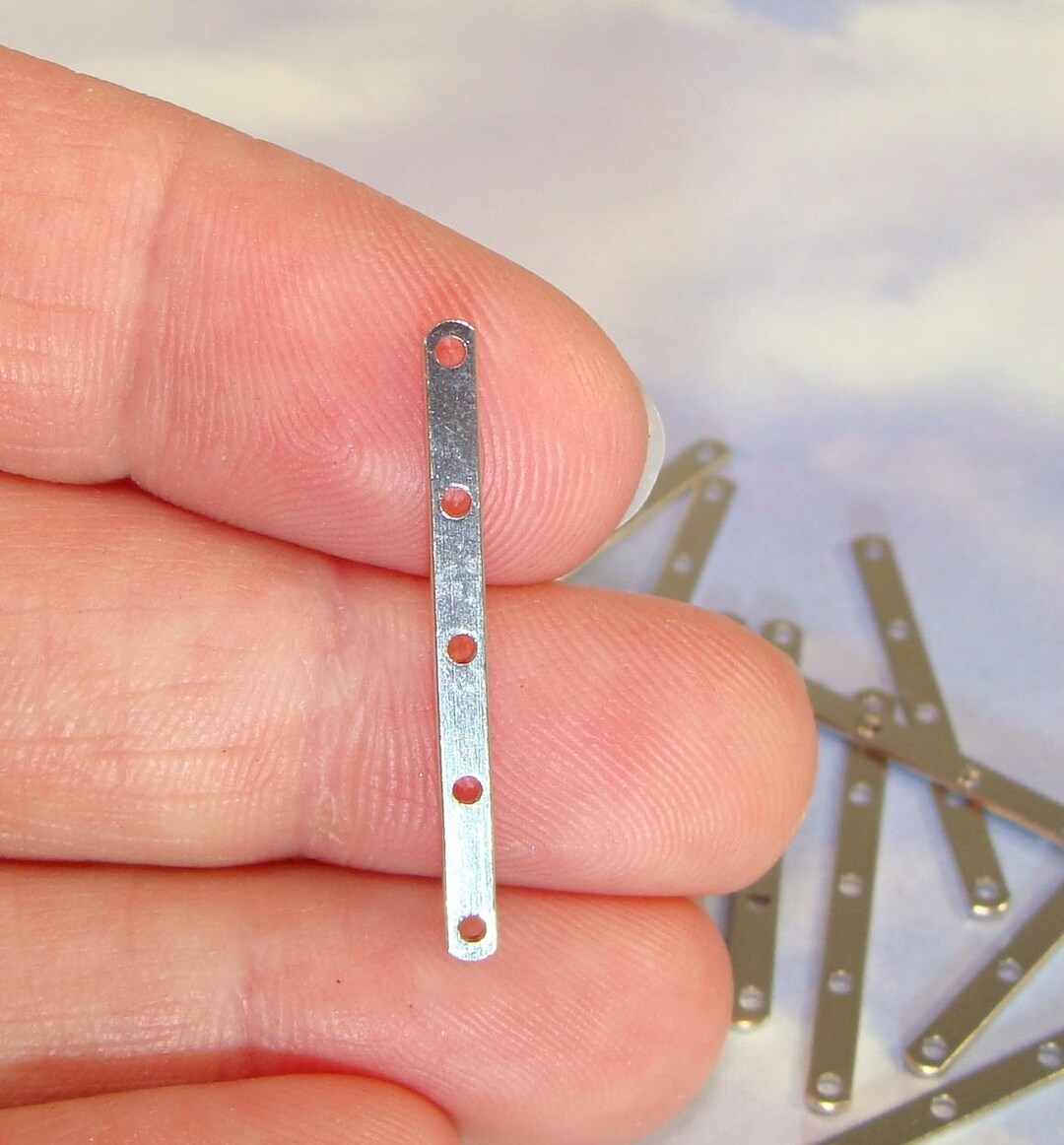 12 Silver Separator Bars 5 Hole Multi Strand Divider Row Connector 26mm ...