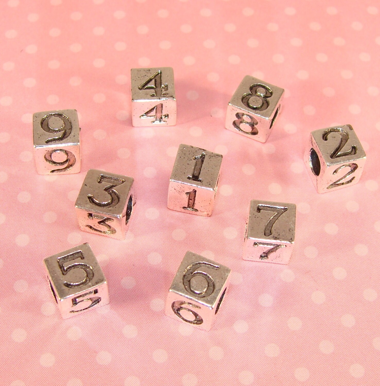 1 SILVER Cube NUMBER Bead 5mm Silver Plated Pewter USA Made - Jewelry ...