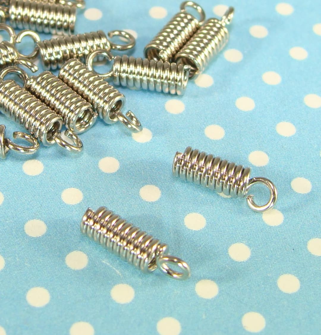 24 Silver Spring Coil Crimp Ends Cord Tip Fastener Clasp 1mm Opening ...