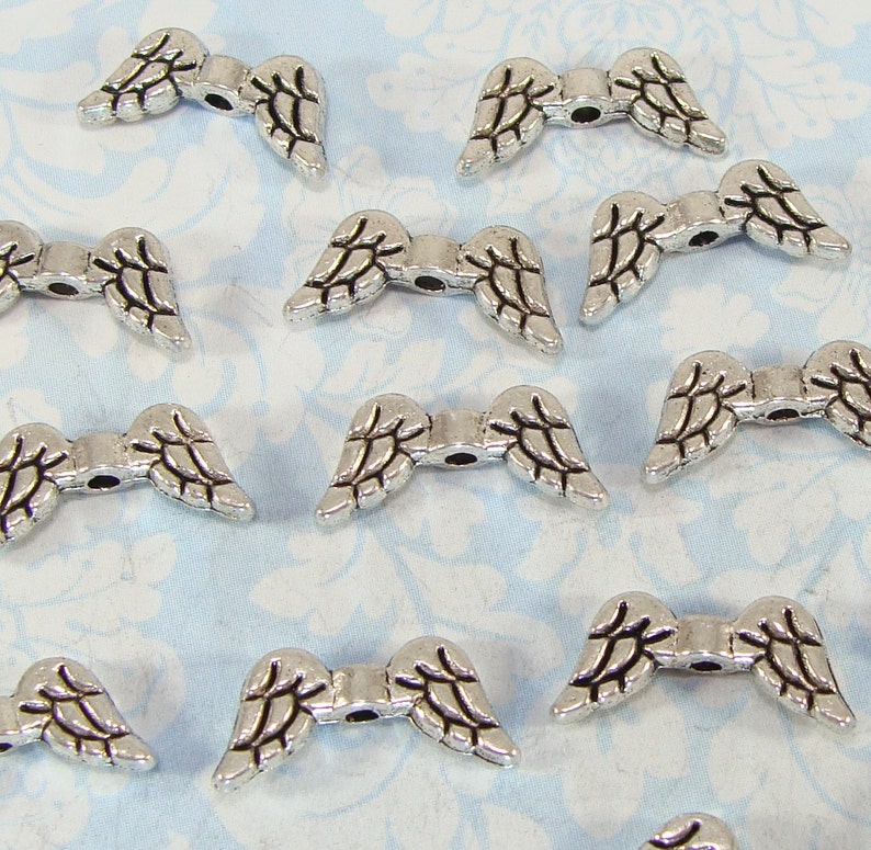 18 Angel Wing Beads Charms 16mm Medium Pewter Silver Fairy | Etsy